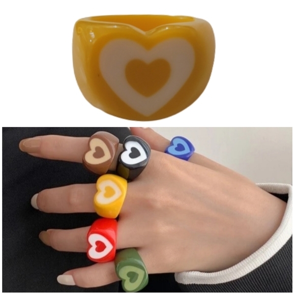 None | Jewelry | Y2k Chunky Style Heart Shaped Ring Yellow Y2k Rings ...
